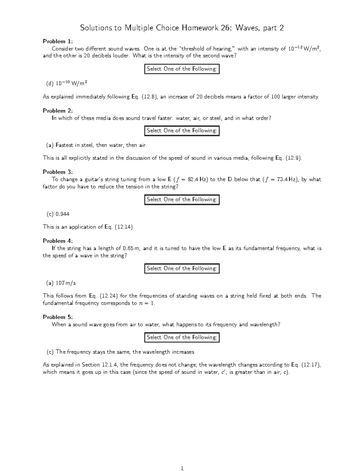 MC HW 26 Solutions - extra practice - Solutions to Multiple Choice ...