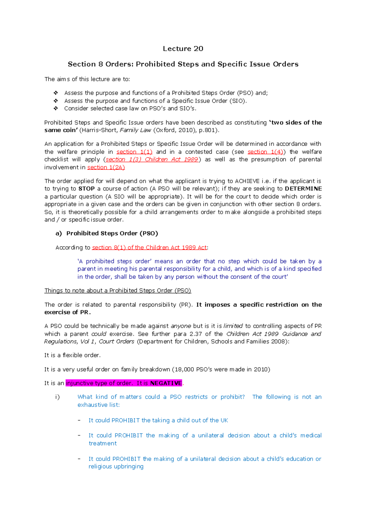 Prohibited steps order and specific issue order - Lecture 20 Section 8 ...