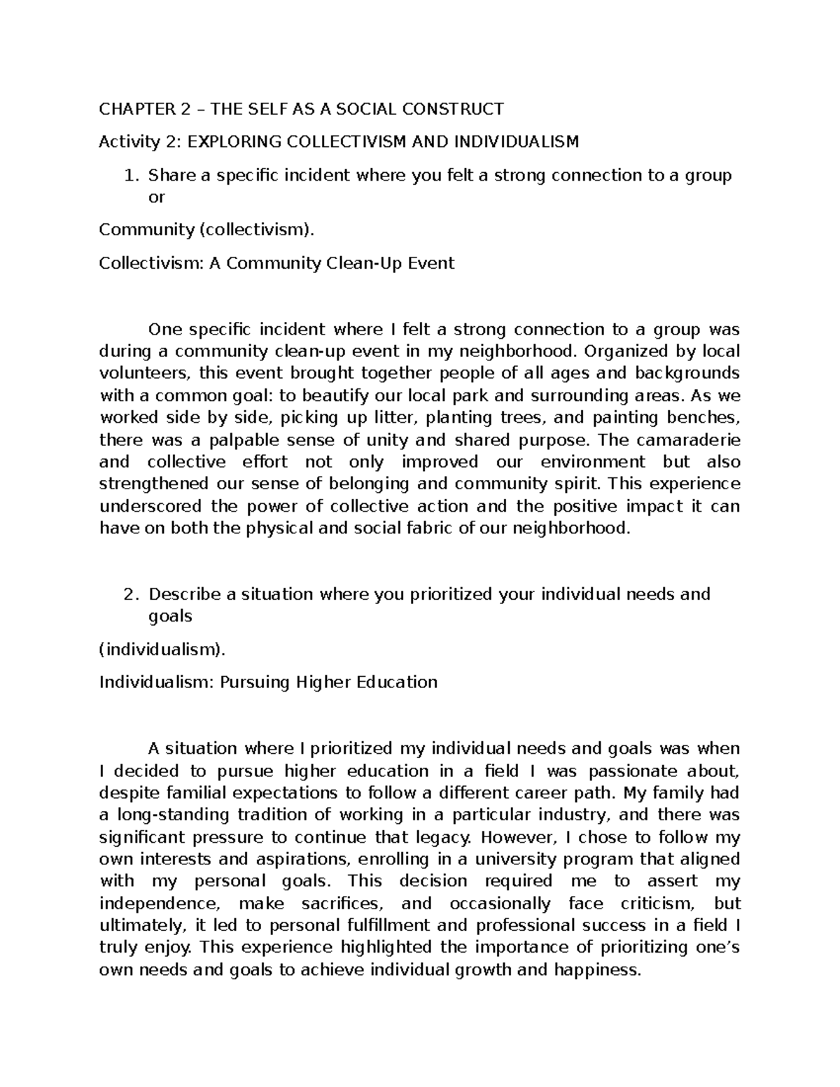 Module OVAL01- Understanding THE SELF - CHAPTER 2 – THE SELF AS A ...