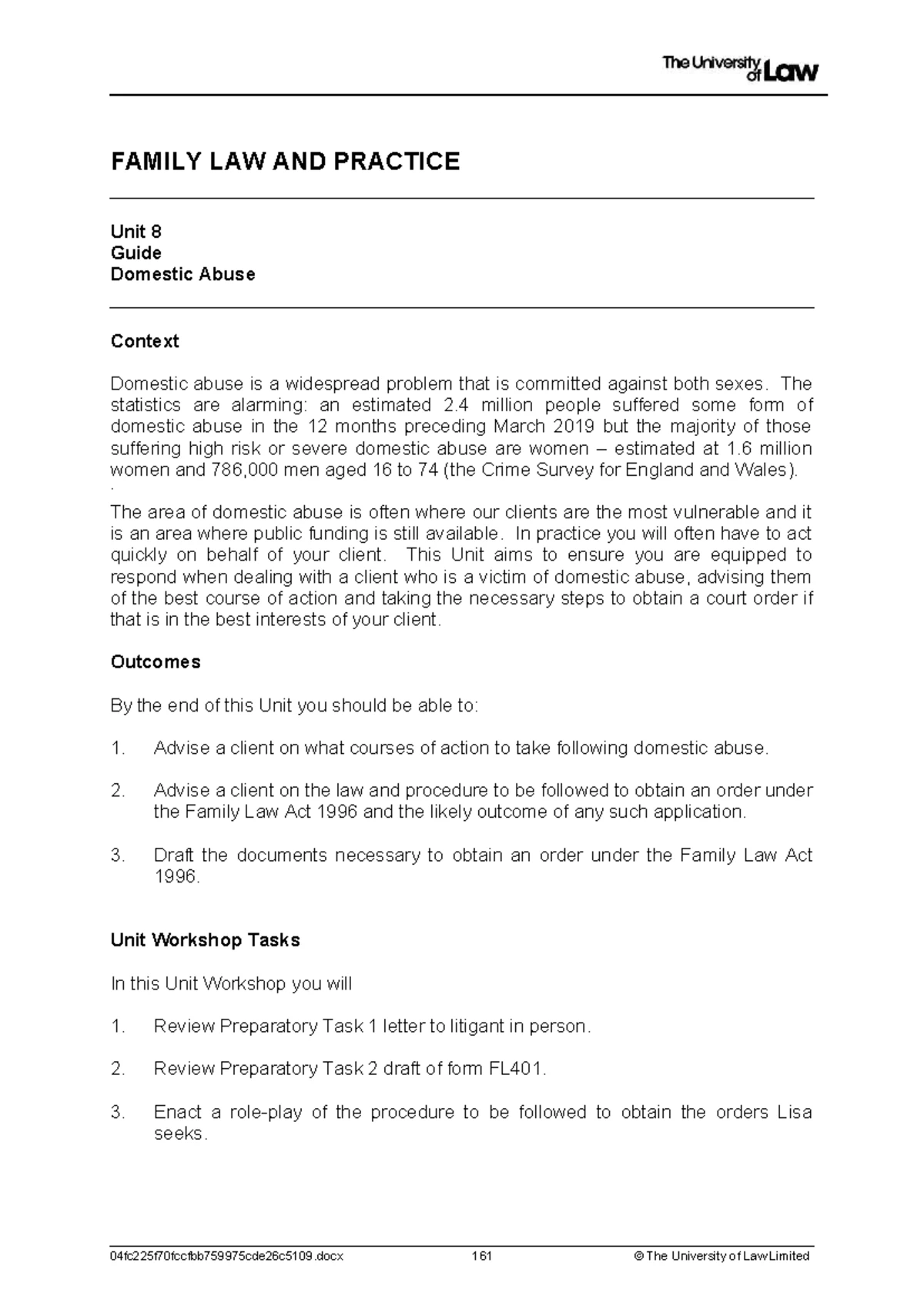 FAMILY LAW AND PRACTICE Unit 9 Workshop Notes: The Modern Family ...