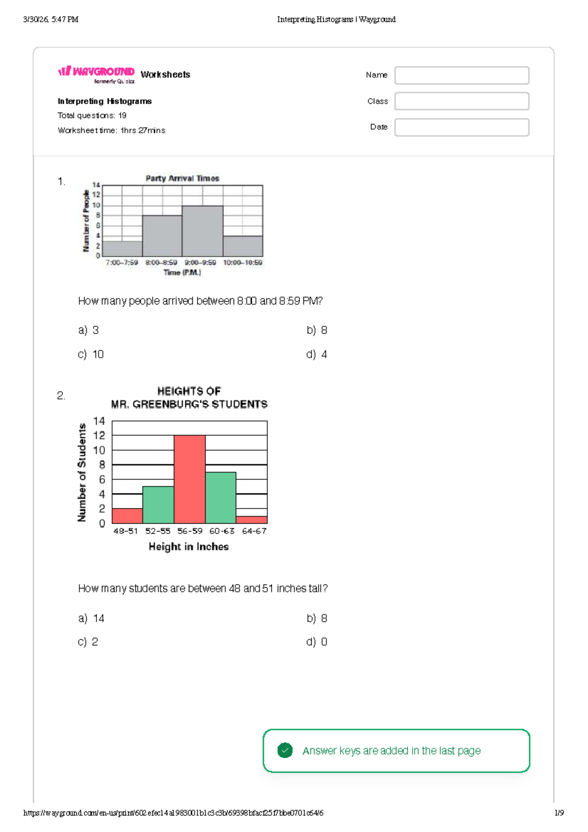 Quizizz - Interpreting Histograms Worksheet (Total Questions: 19) - Studocu