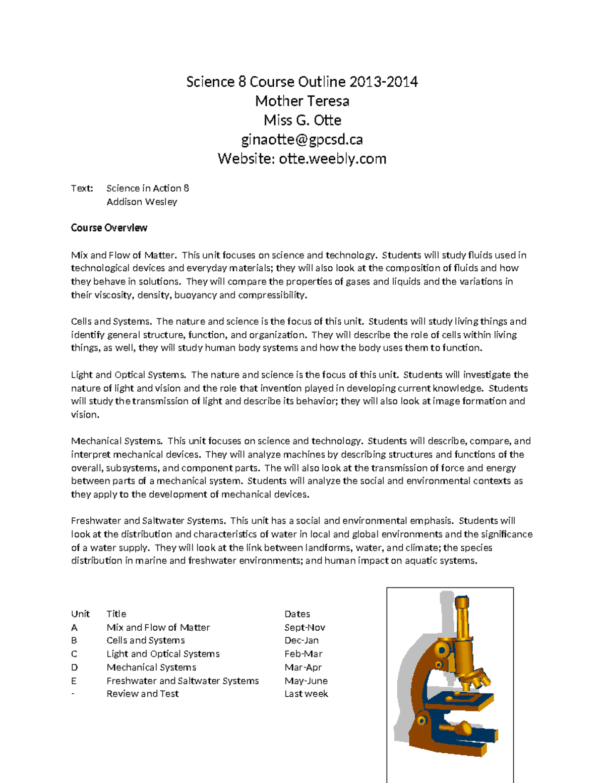Science 8 Course Outline: Key Units & Evaluation Details - Studocu