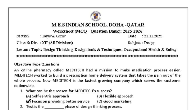Design MCQ Question Bank: Class XII (All Divisions) - Design Thinking ...