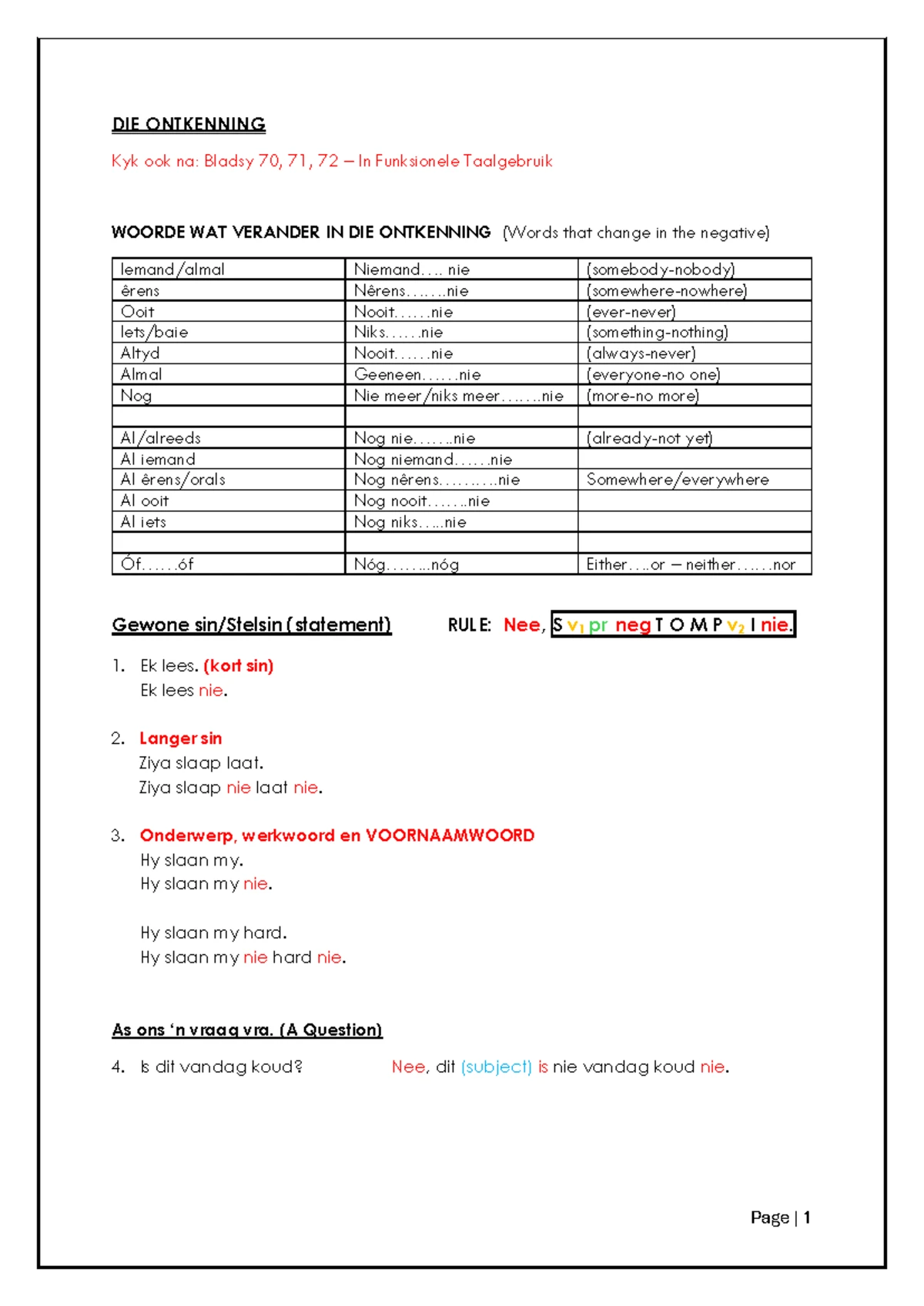 DIE Infinitief - Rules on how to approach infinitive. - DIE INFINITIEF ...