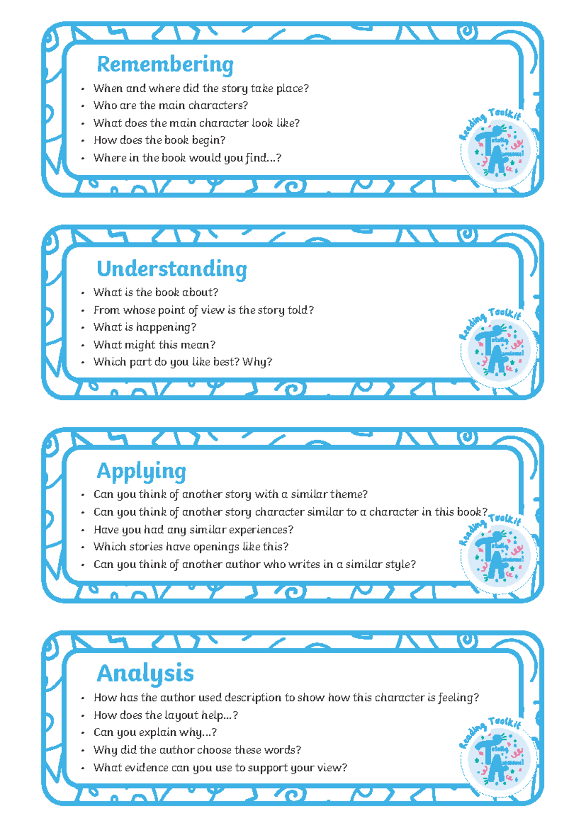 Bloom's Taxonomy Reading Prompt Cards: Analyzing Literature - Studocu