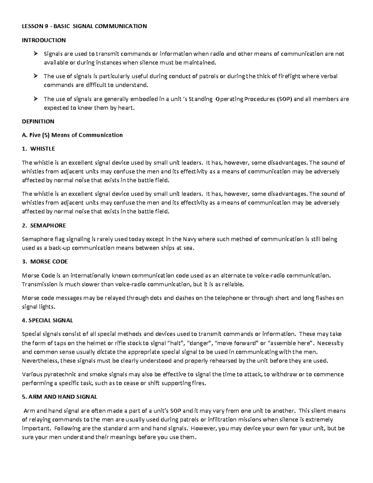 NSTP Lesson 9: Basic Signal Communication Techniques - Studocu