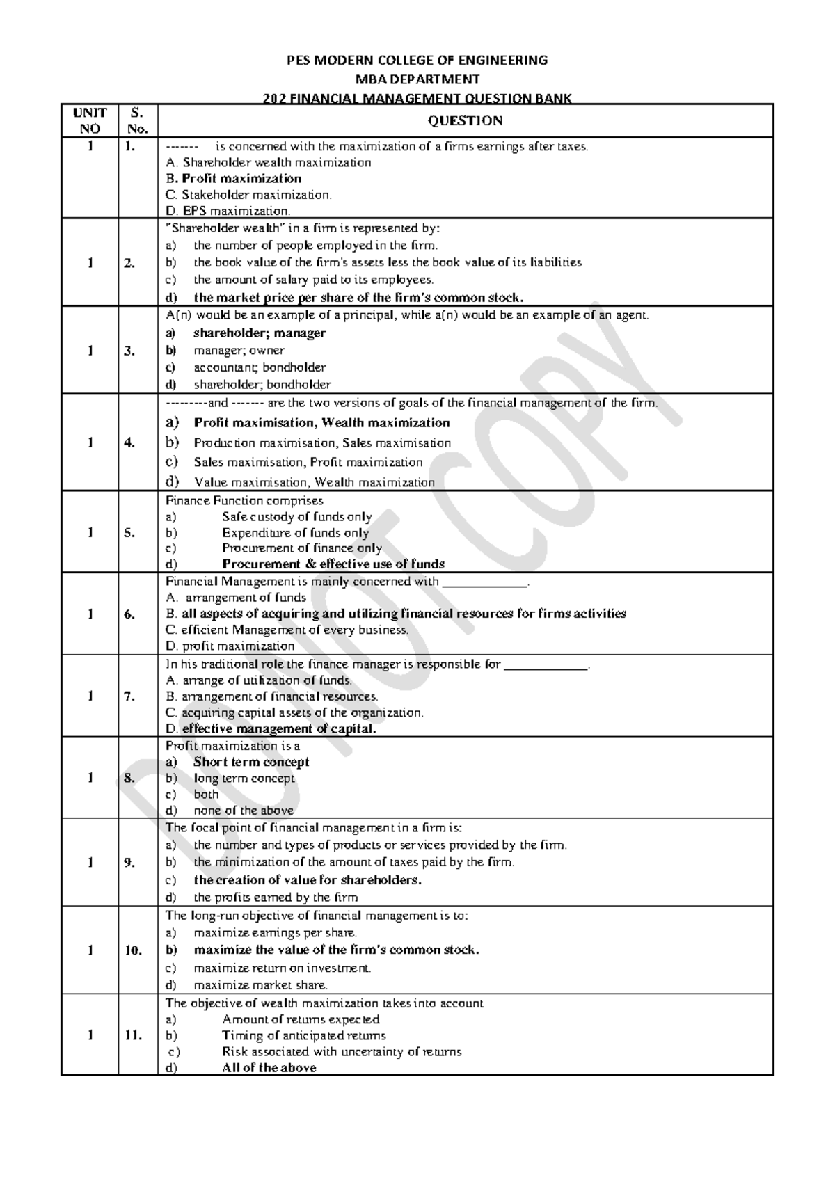 202 FM MCQ BANK 2019 Pattern Final - MBA DEPARTMENT 202 FINANCIAL ...
