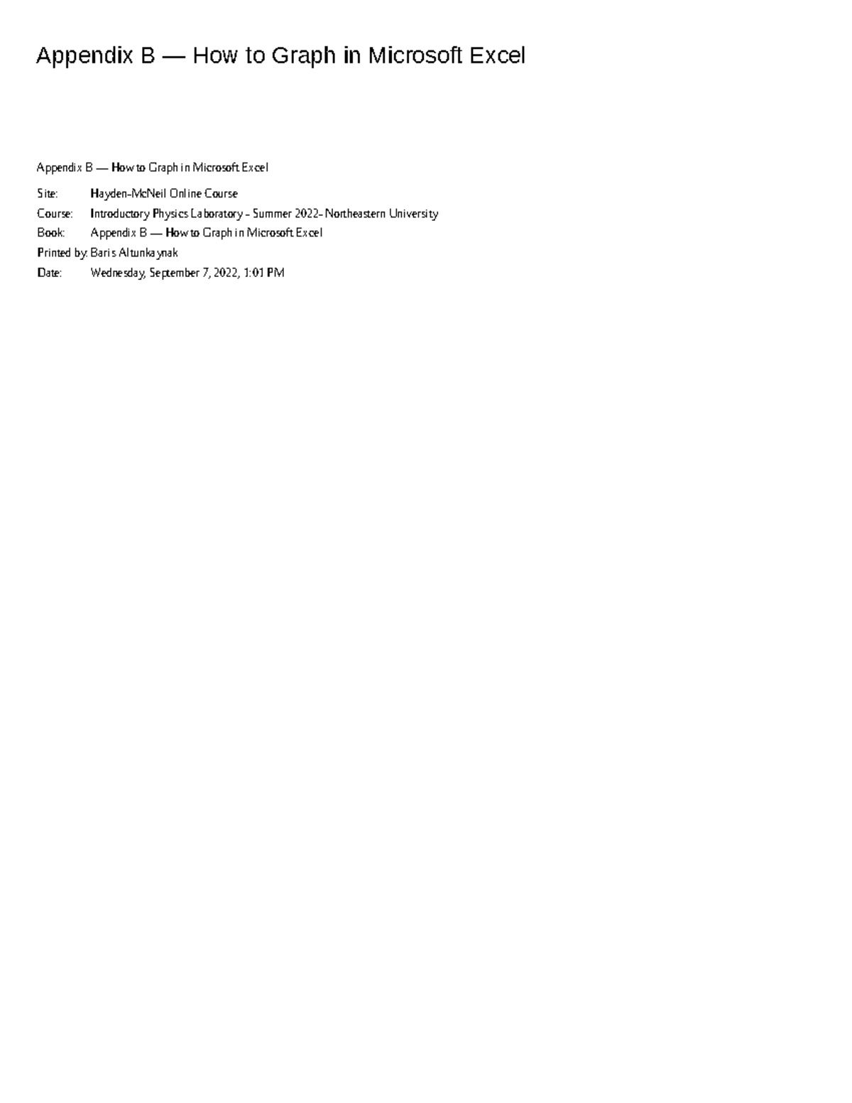 Appendix B: Graphing Techniques in Excel for Introductory Physics Lab ...