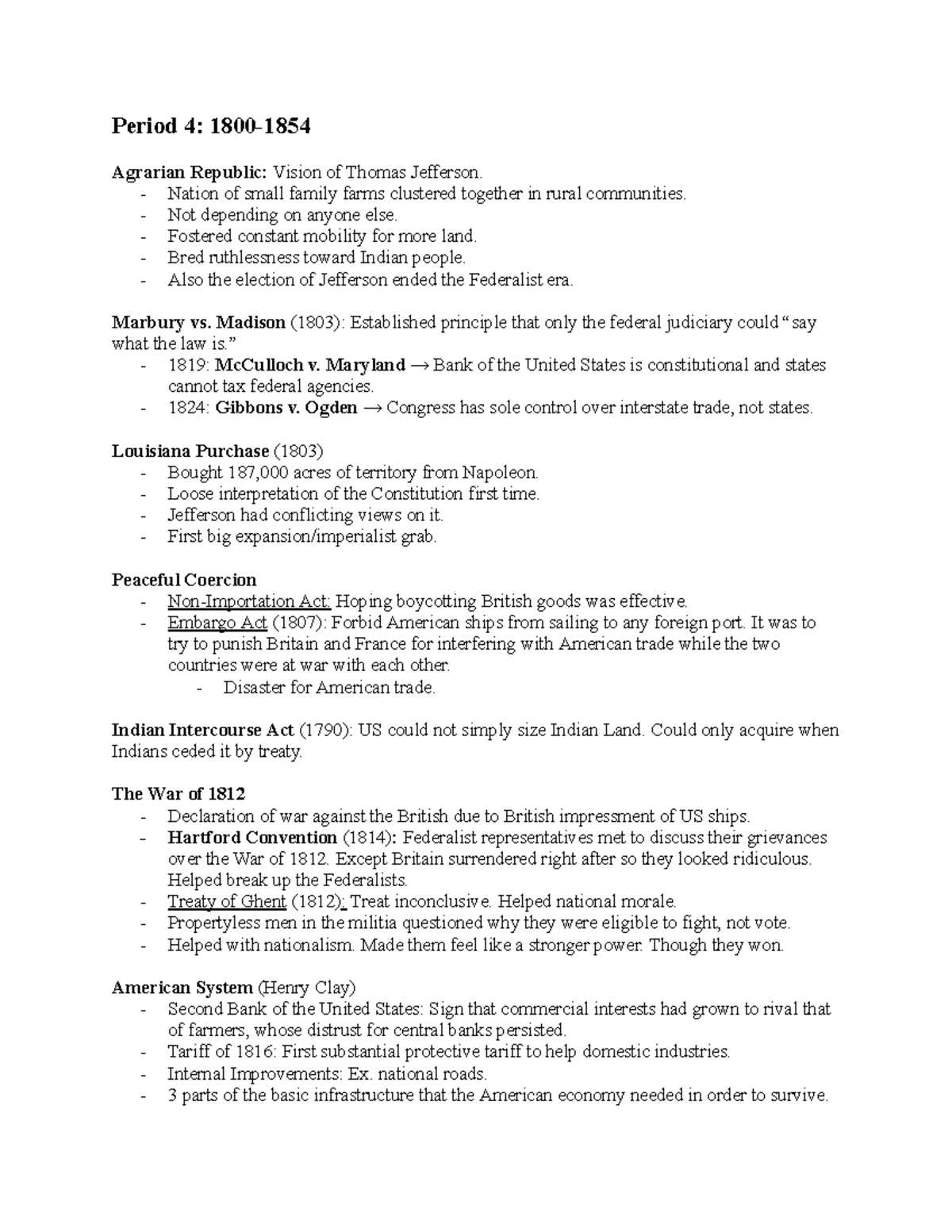 Period 4 1800-1854 - NOTES - Period 4: 1800- Agrarian Republic: Vision ...