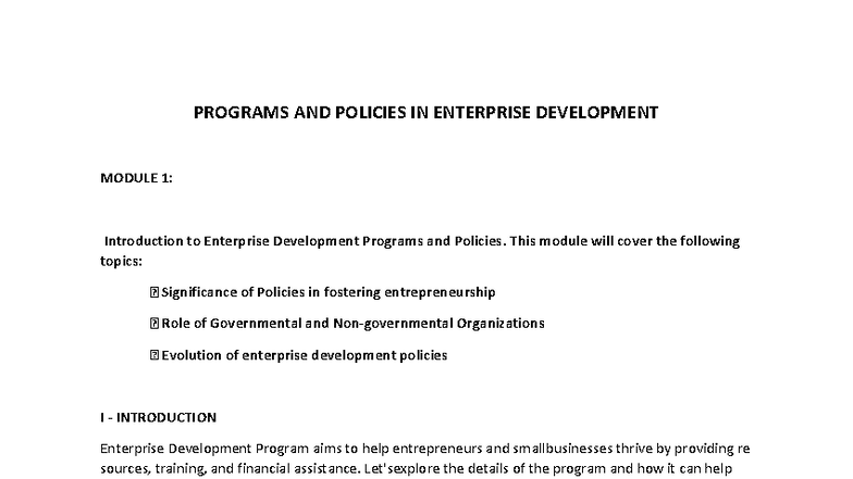 EDP 101: Intro to Enterprise Development Programs & Policies - Studocu