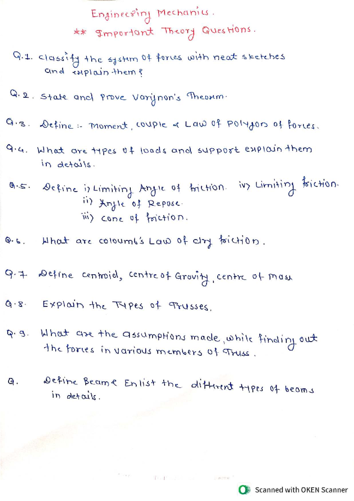 ENGR 101: Important Theory Questions in Engineering Mechanics - Studocu