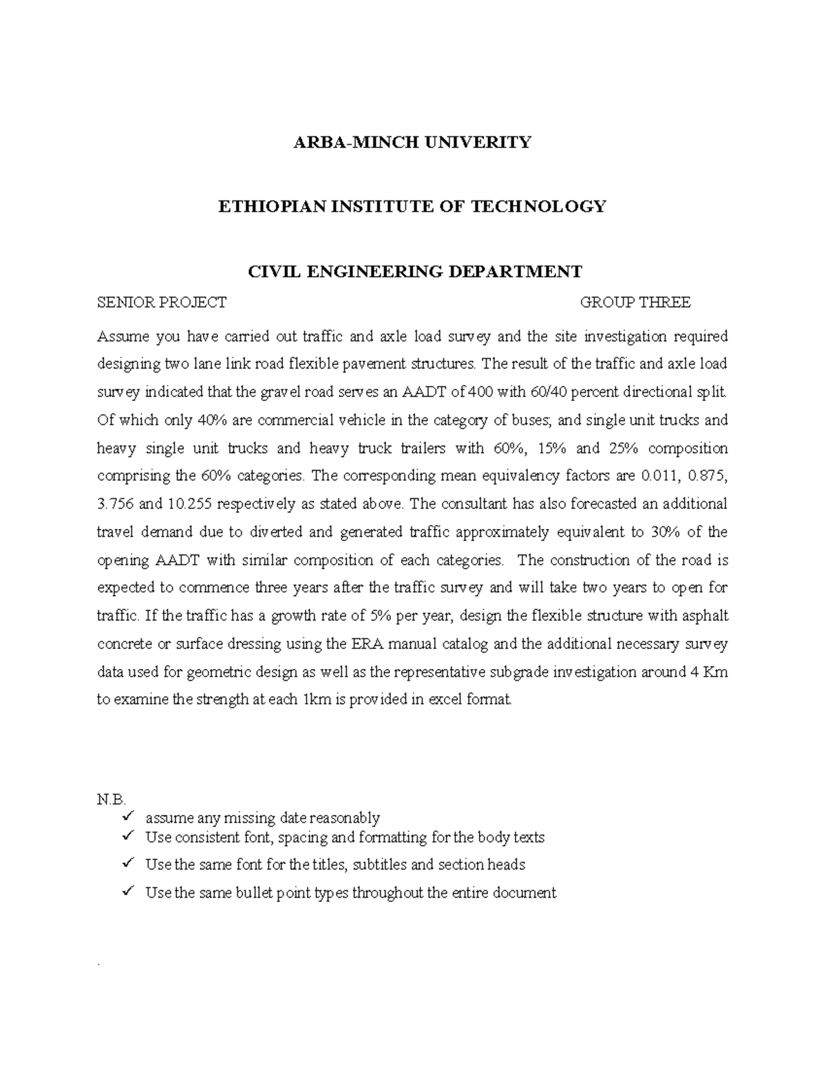 Senior Project: Traffic & Axle Load Survey for Road Design - CE 401 ...