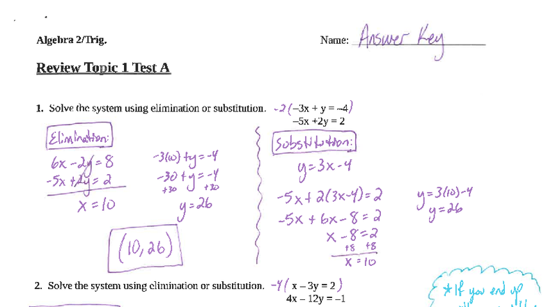 Algebra D10: Topic 1 Test A Review Worksheet - Answer Key - Studocu