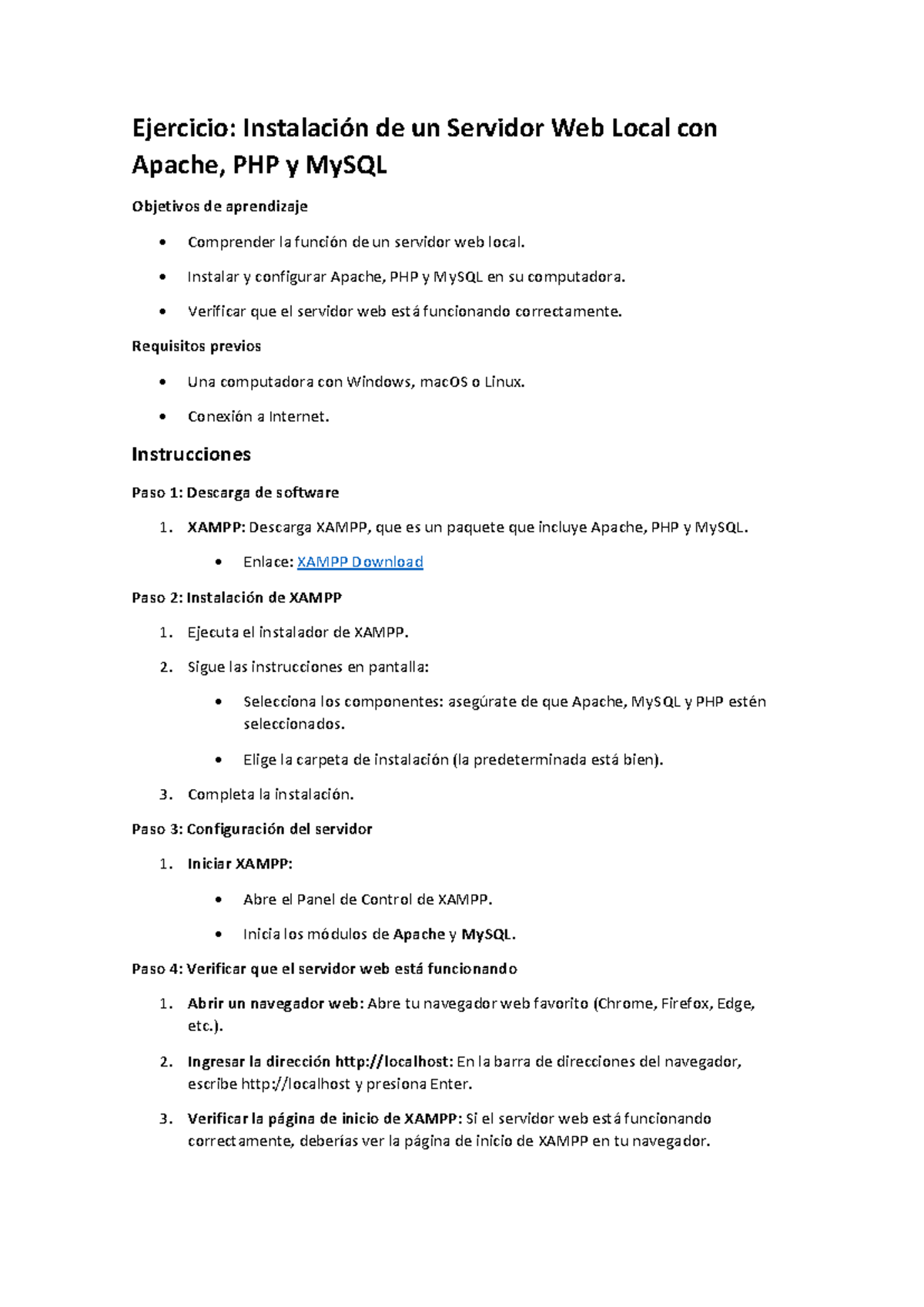 Ejercicio: Instalación de Servidor Web Local con XAMPP - Studocu