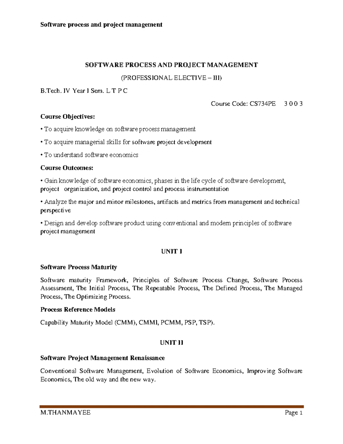 SPPM UNIT 1 Notes - Software Process Maturity Software maturity ...