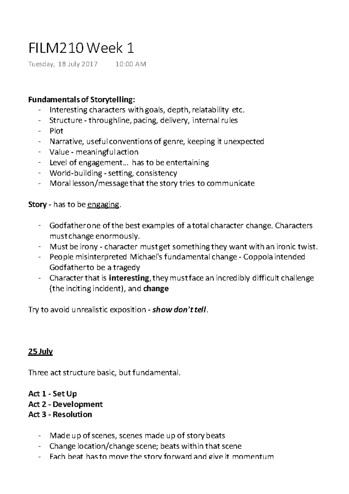 FILM210 Week 1 - Introductory lectures - teacher Alex Galvin - FILM210 ...