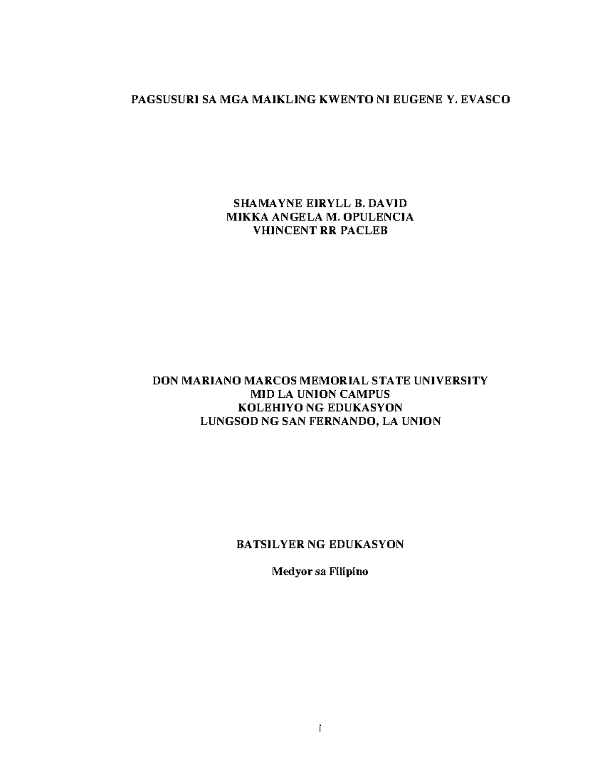 Pagsusuri ng Anim na Maikling Kuwento ni Eugene Y. Evasco: FIL101 - Studocu