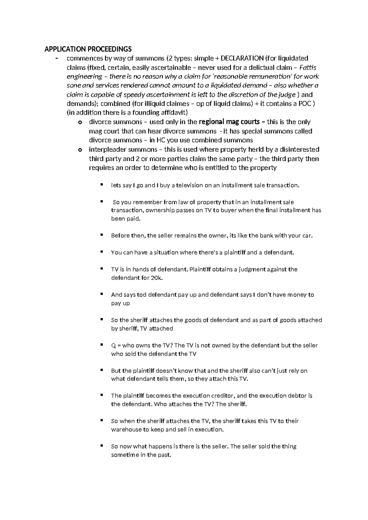 APPLICATION PROCEEDINGS: Overview of Summons Types and Procedures - Studocu