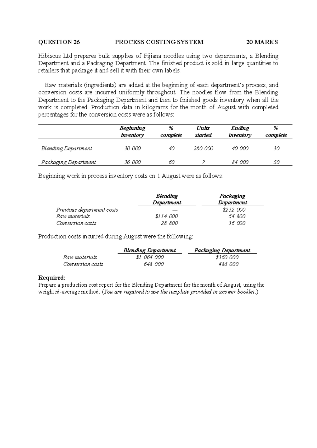 MST Revision Questions: Process & Job Order Costing Systems - Studocu