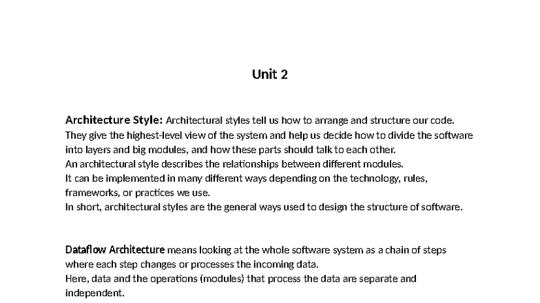 Unit 2 Software Architecture Styles: Overview and Key Concepts - Studocu