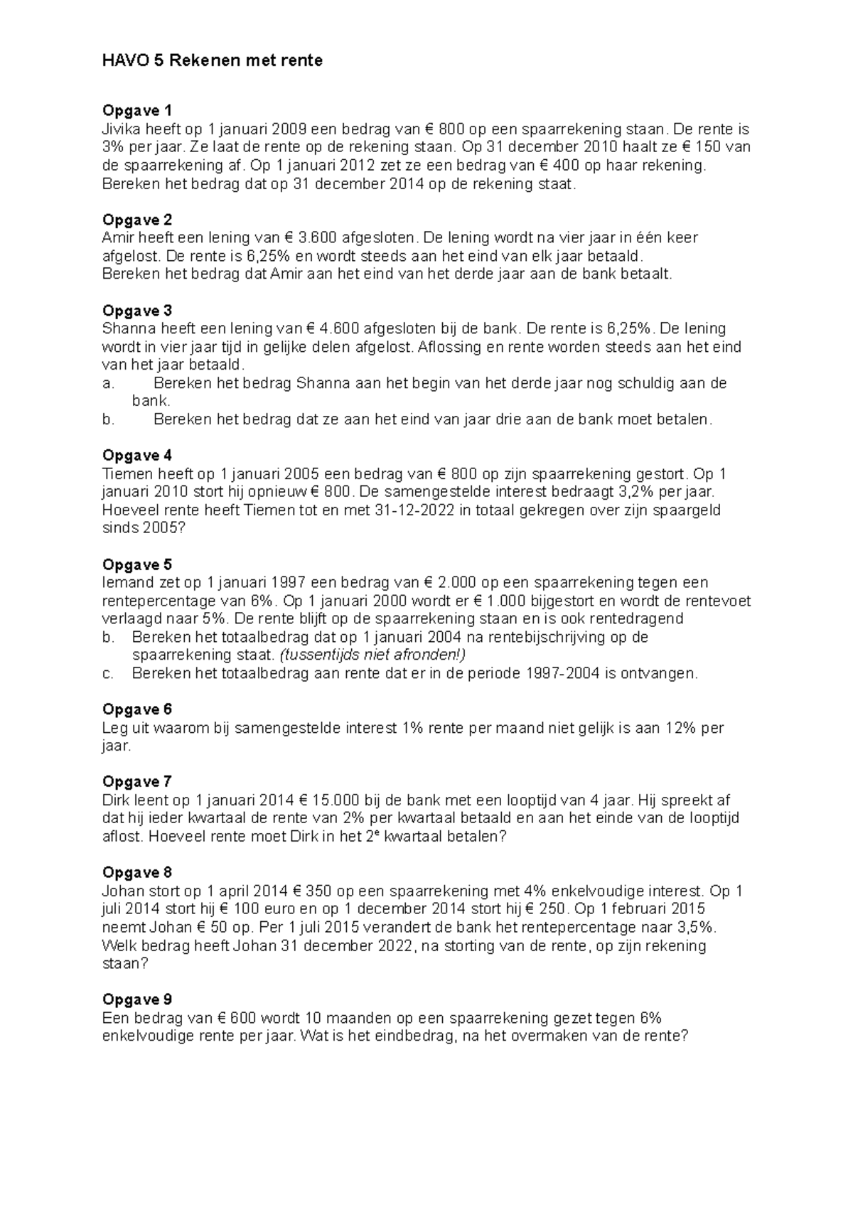 Rekenen met Rente HAVO 5 - Opgaven en Voorbeelden - Studeersnel