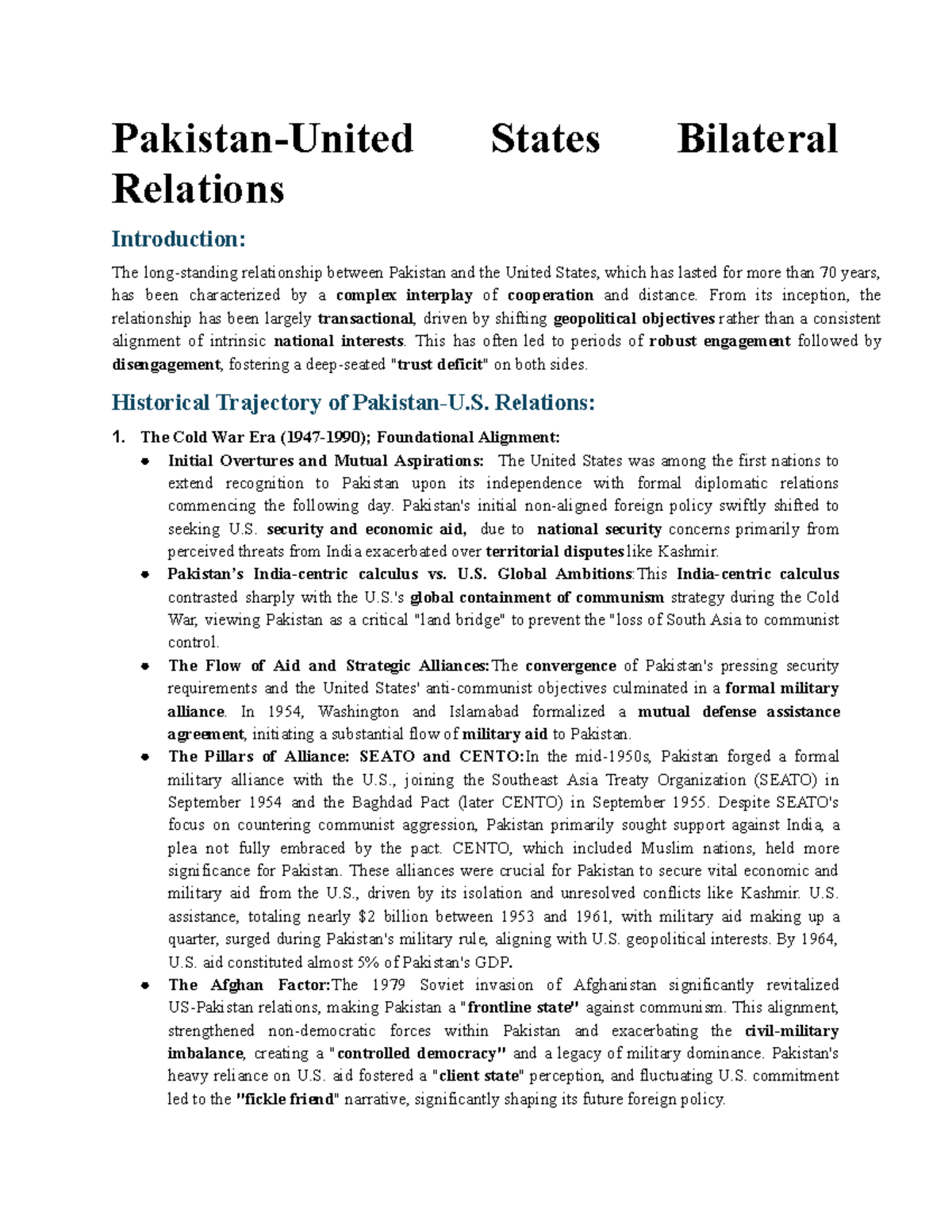 Pakistan-US Relations: A 70-Year Complex Journey of Cooperation and ...