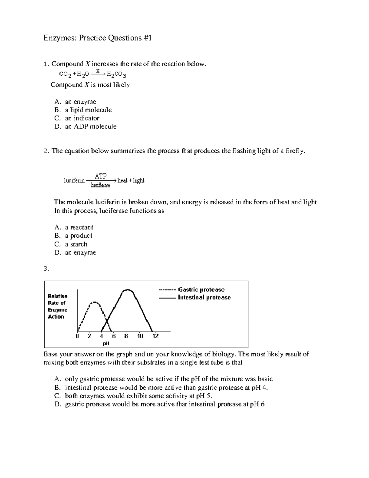 Enzymes: Practice Questions for Medical Gateway (Enzym) - Studocu