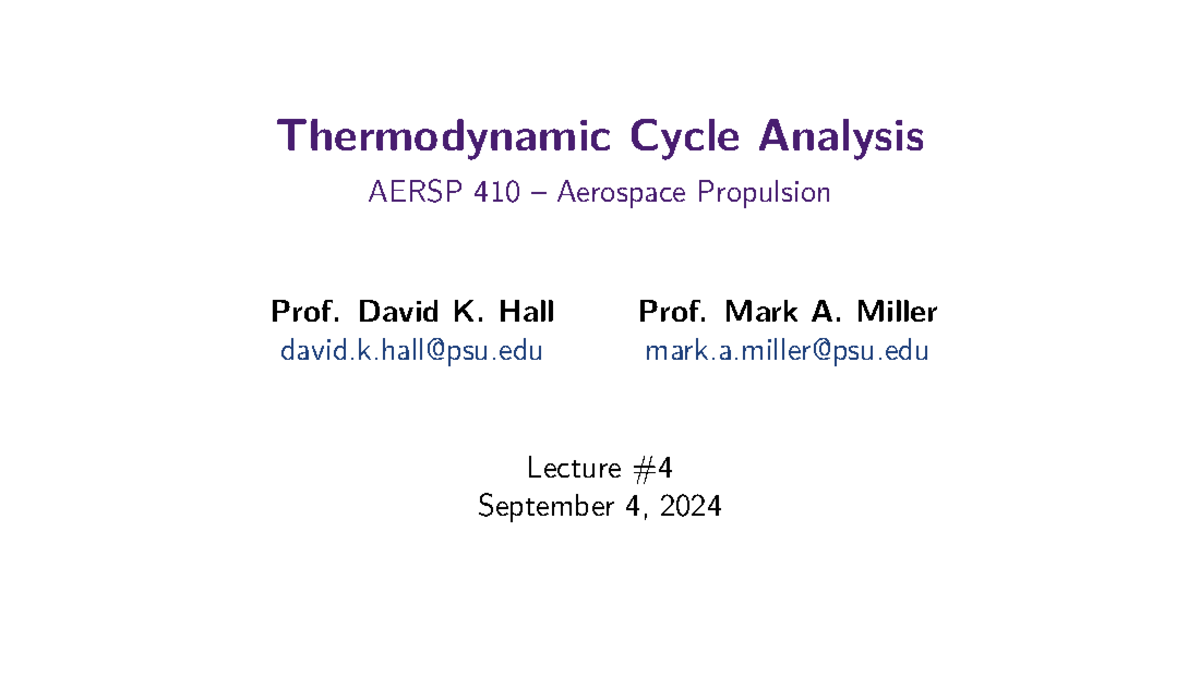 Thermodynamic Cycle Analysis Lecture Notes AERSP 410 - Studocu