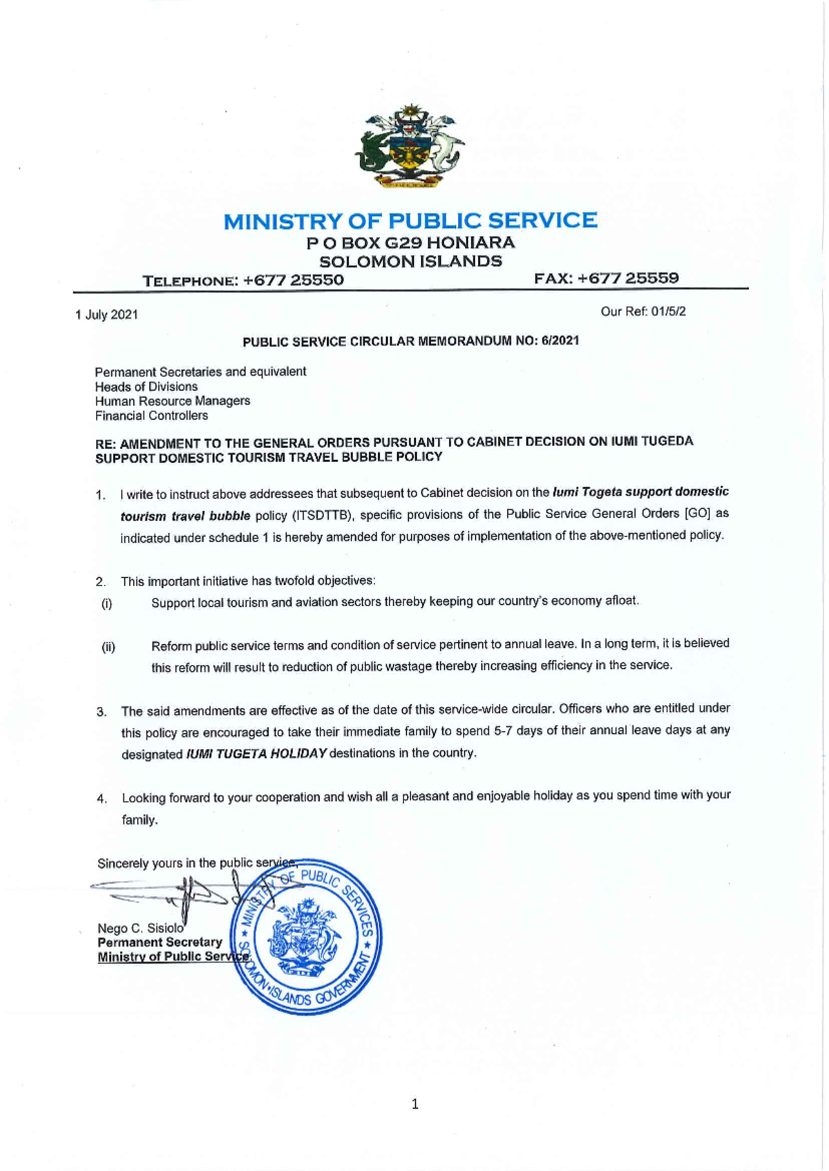 Public Service Circular MEMO - Amendment to General Orders - Studocu