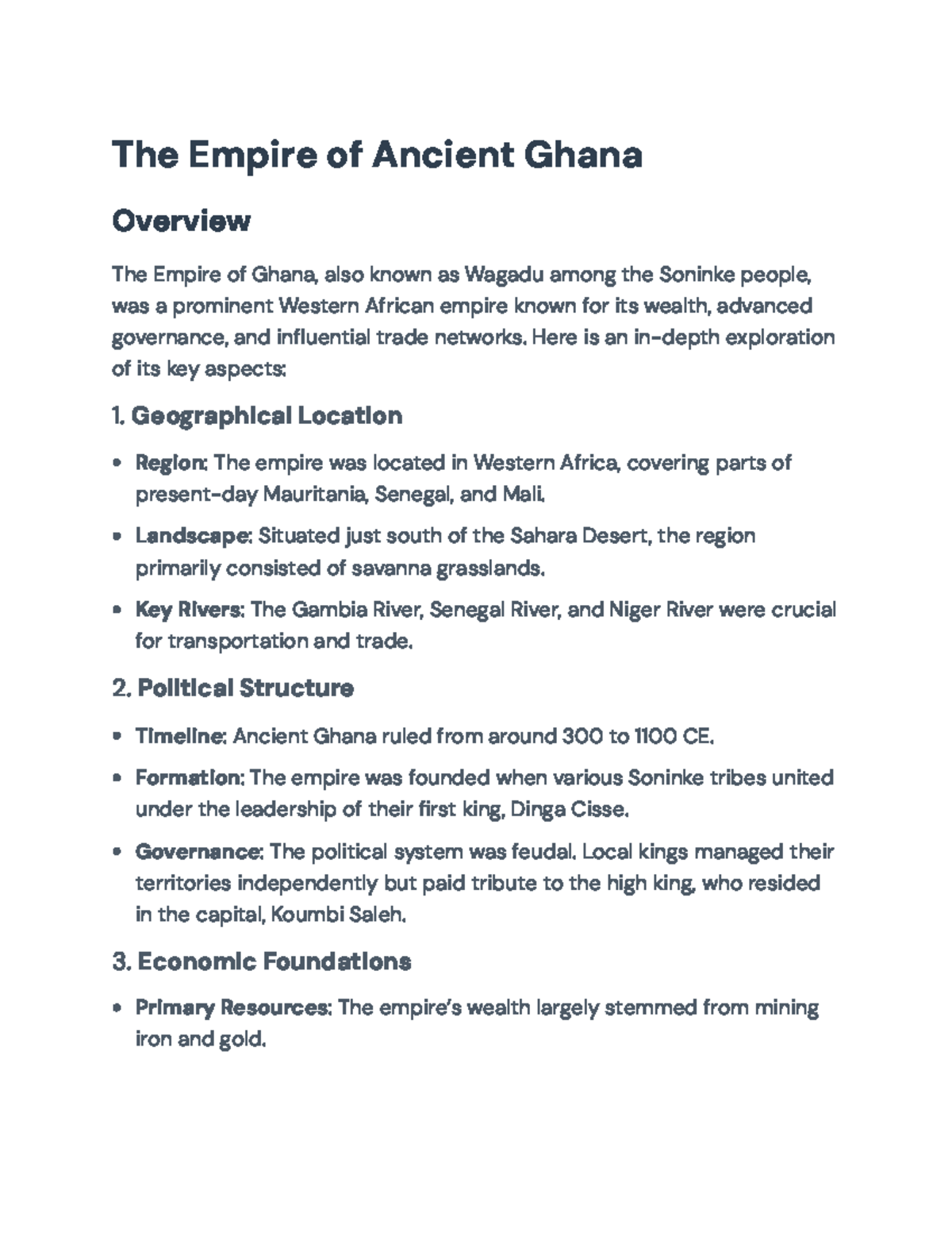 The Empire of Ancient Ghana: A Study of Wealth, Governance, and Trade ...