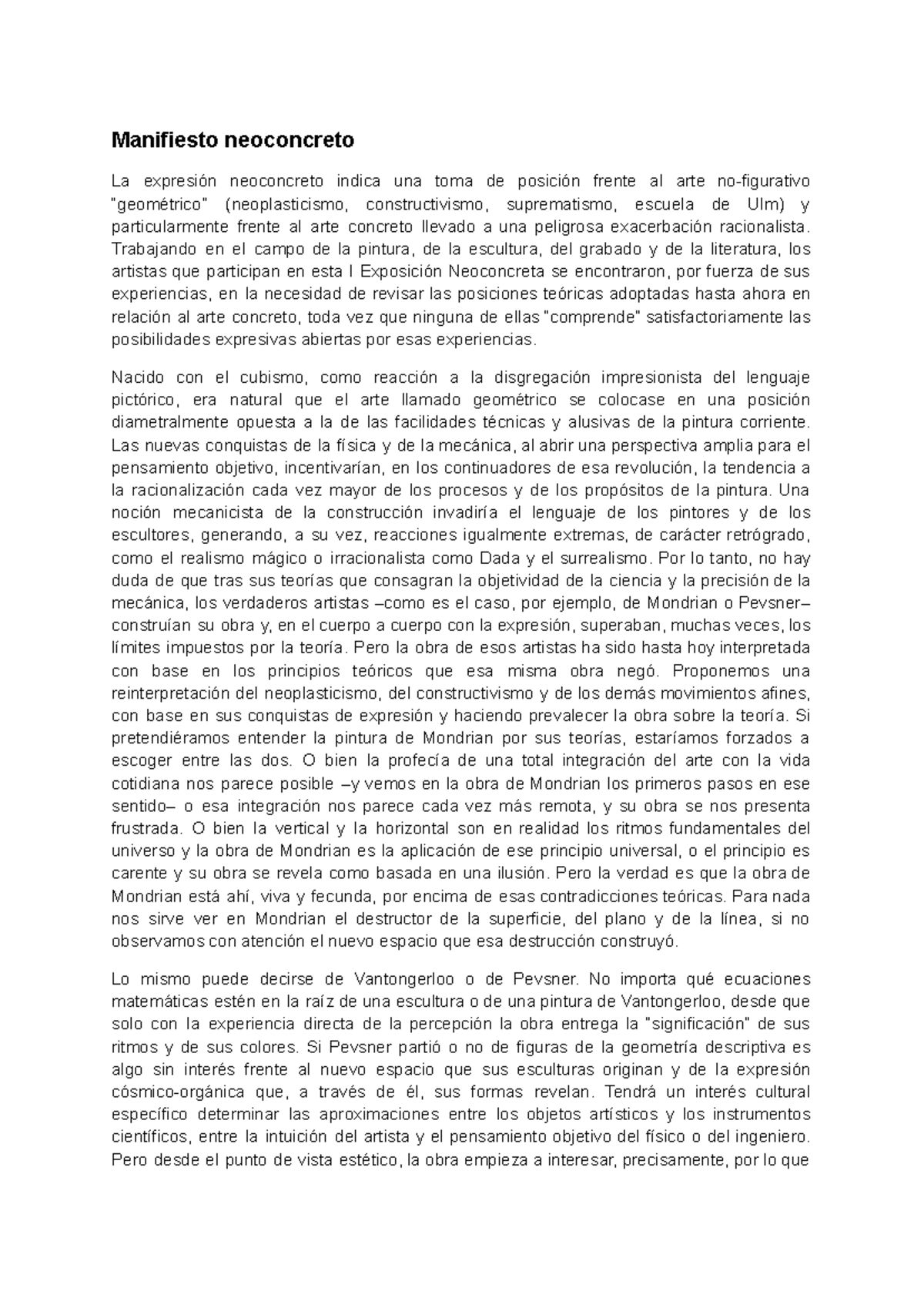 Manifiesto Neoconcreto: Revisión de la Expresión Artística Moderna ...