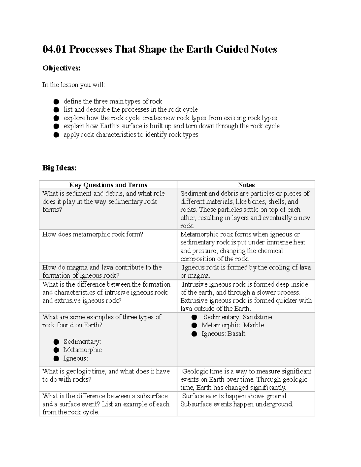 04 01 Processes That Shape the Earth - Guided Notes - Studocu