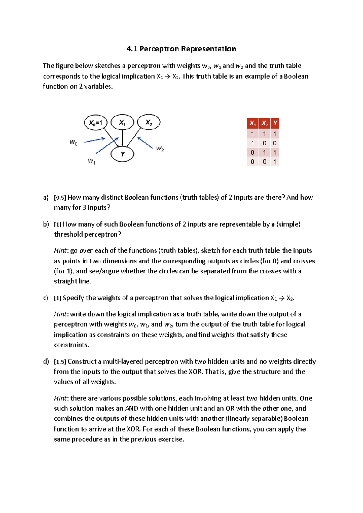 4. Neural Networks Exercises: Perceptron Representation & Learning ...