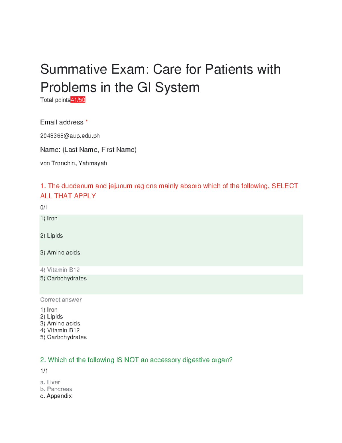 Summative Exam: GI System Patient Care - NSG 101 - Studocu