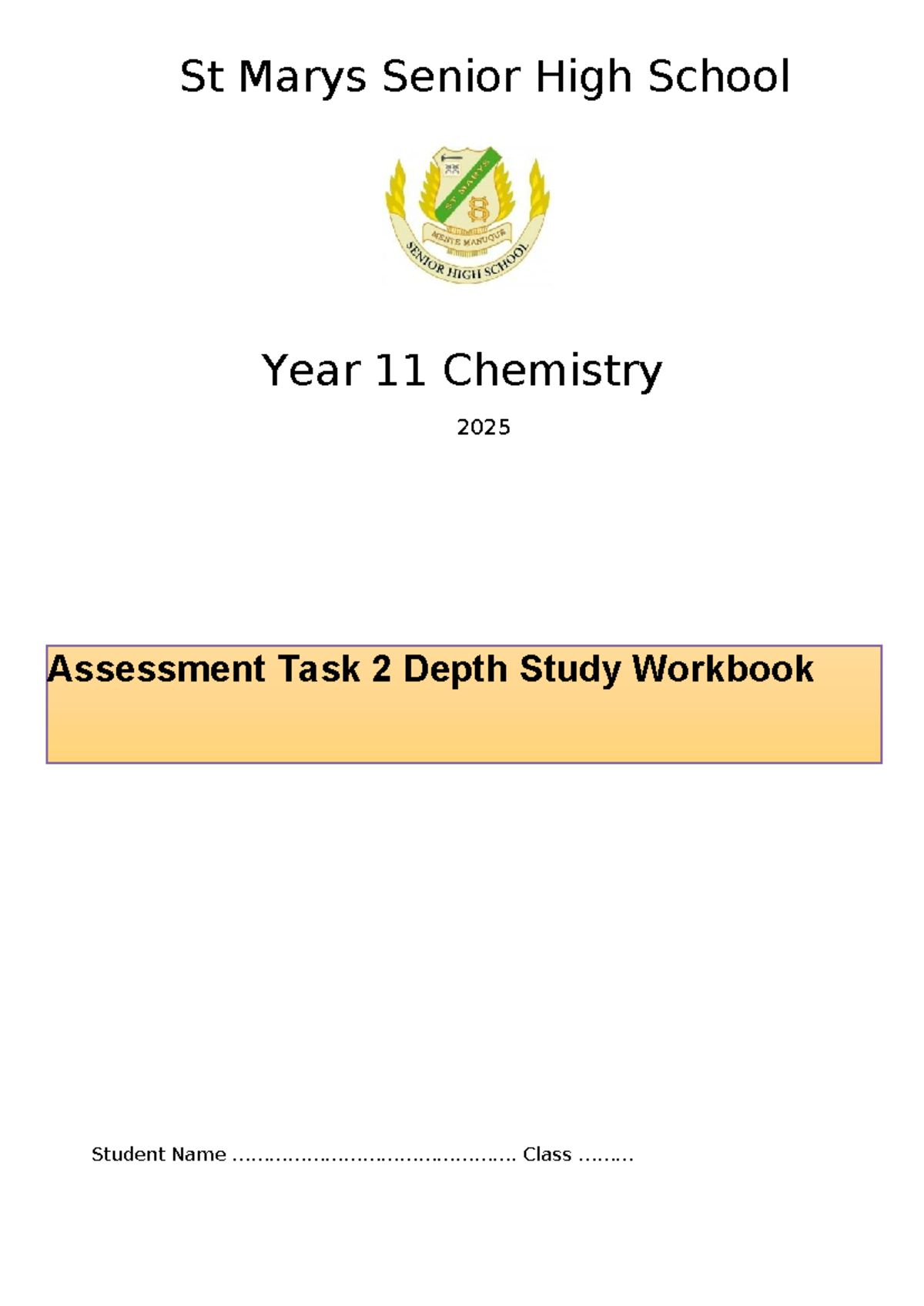2025 Year 11 Chemistry Task 2: Depth Study Workbook - Studocu