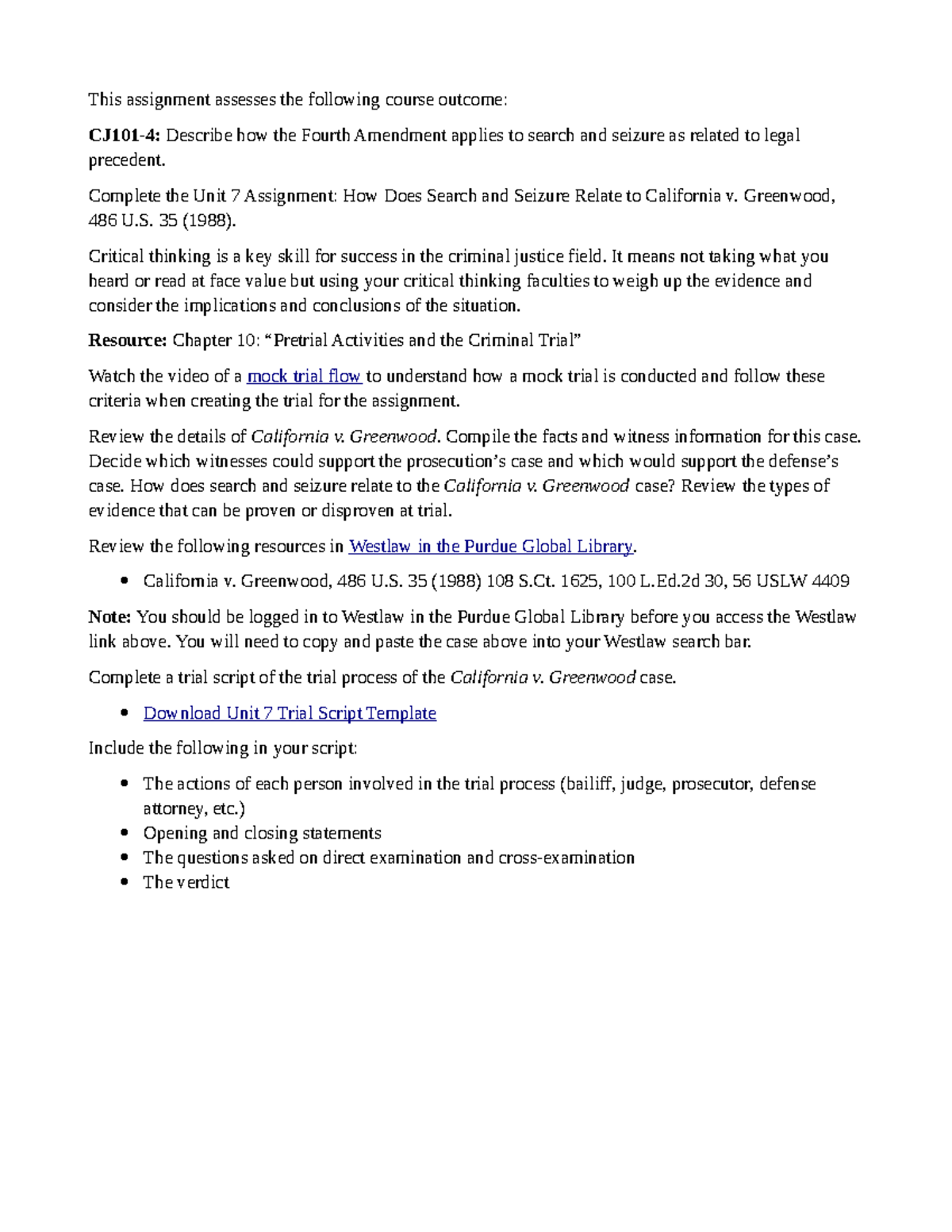 Unit 7 Assignment: Search & Seizure in California v. Greenwood - Studocu