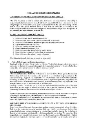 Case Summaries; Law of Evidence - A SUMMARY OF MAJOR CASES IN THE LAW ...