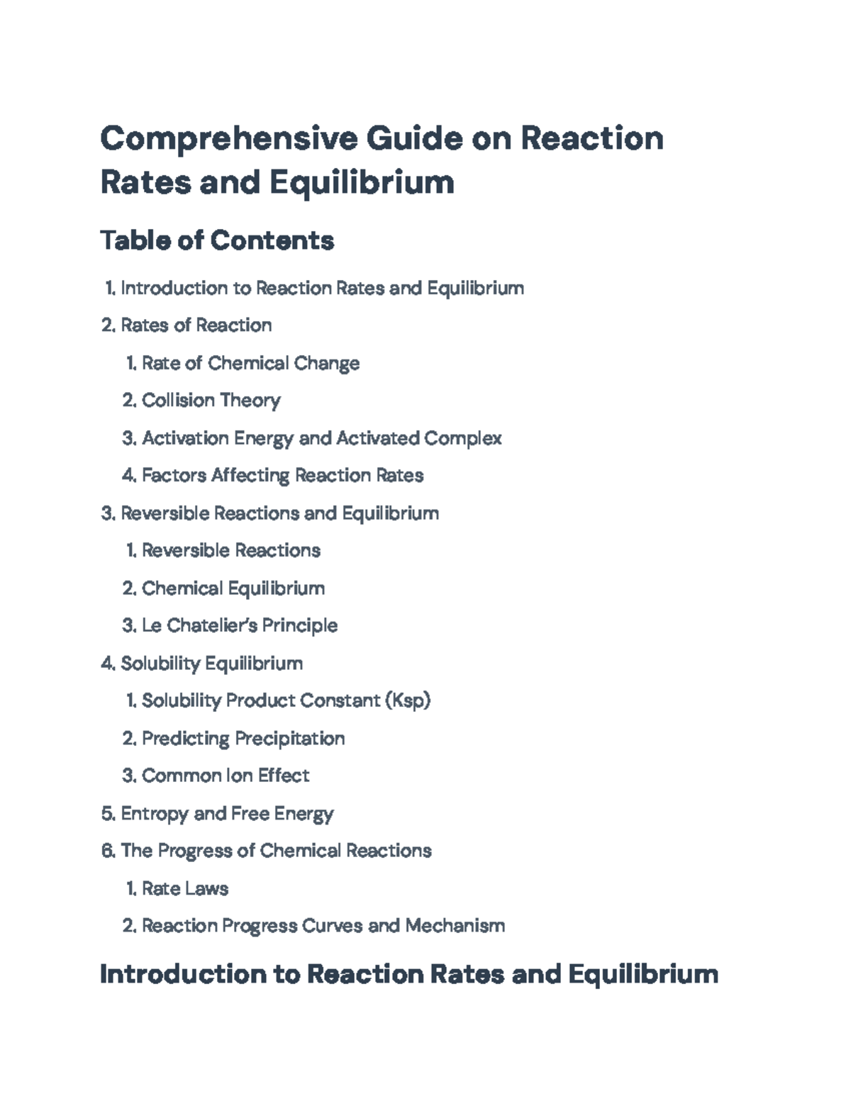 Comprehensive Guide on Reaction Rates & Equilibrium (CHEM101 ...