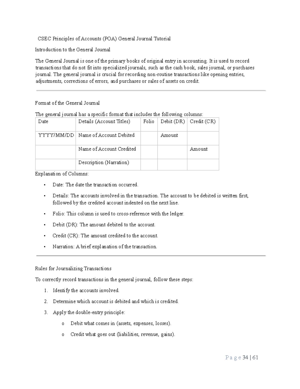 CSEC POA General Journal Tutorial: Mastering Journal Entries - Studocu