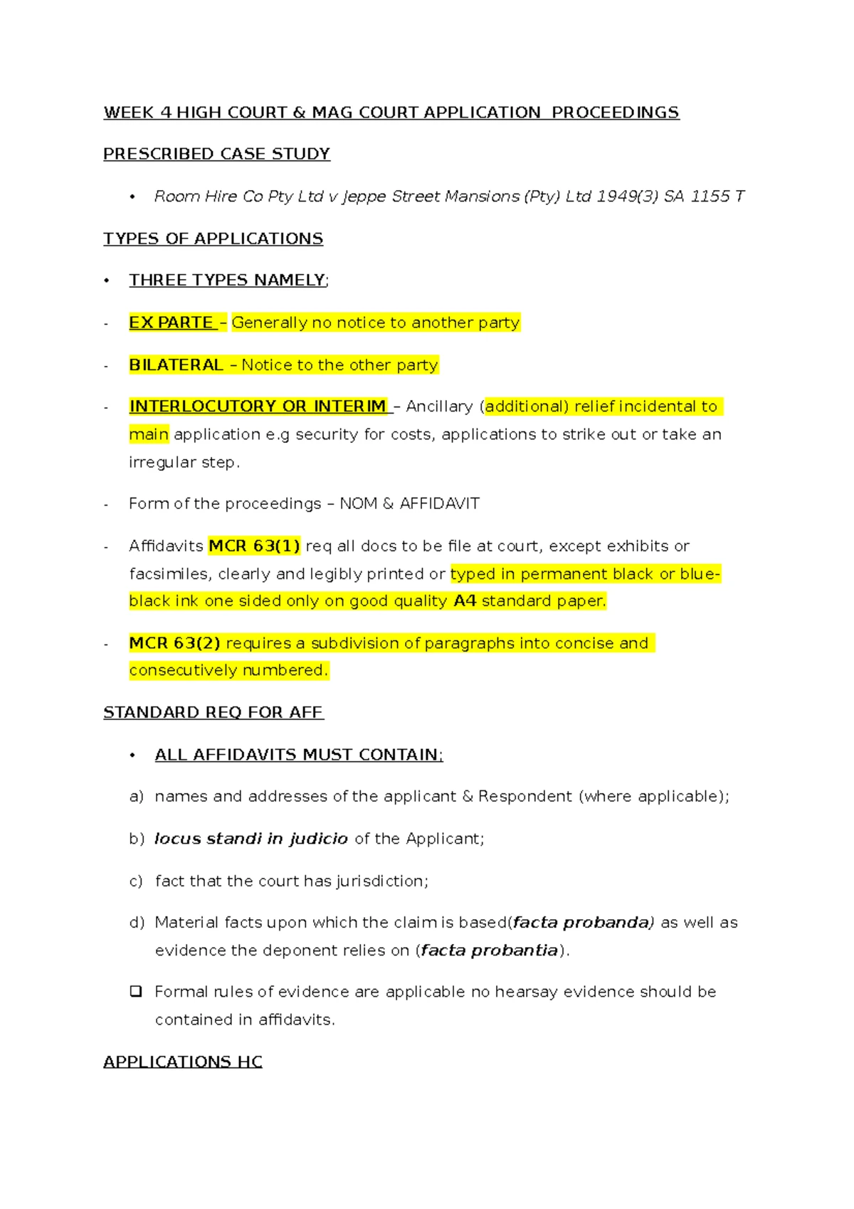 Civil Procedure Notes Week 8 - The standard rule is that court ...