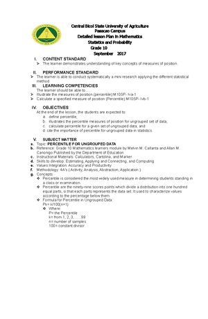 Detailed Lesson Plan on Measures of Position (Quartile) - St. Peter’s College of Misamis ...
