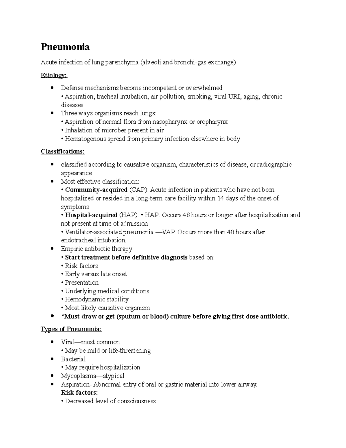 PNEU 101: Pneumonia Study Notes and Key Concepts Overview - Studocu