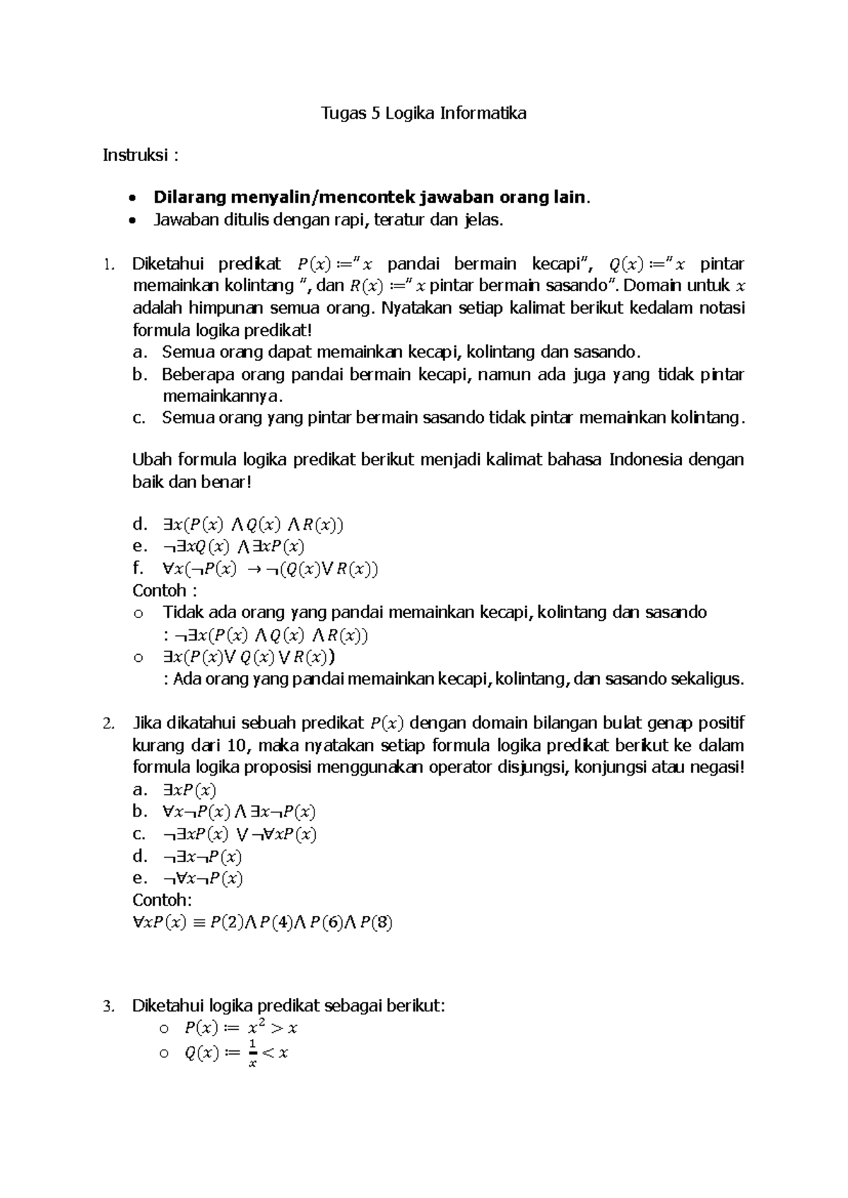 Tugas 6 Logika Informatika - Soal dan Jawaban Lengkap - Studocu