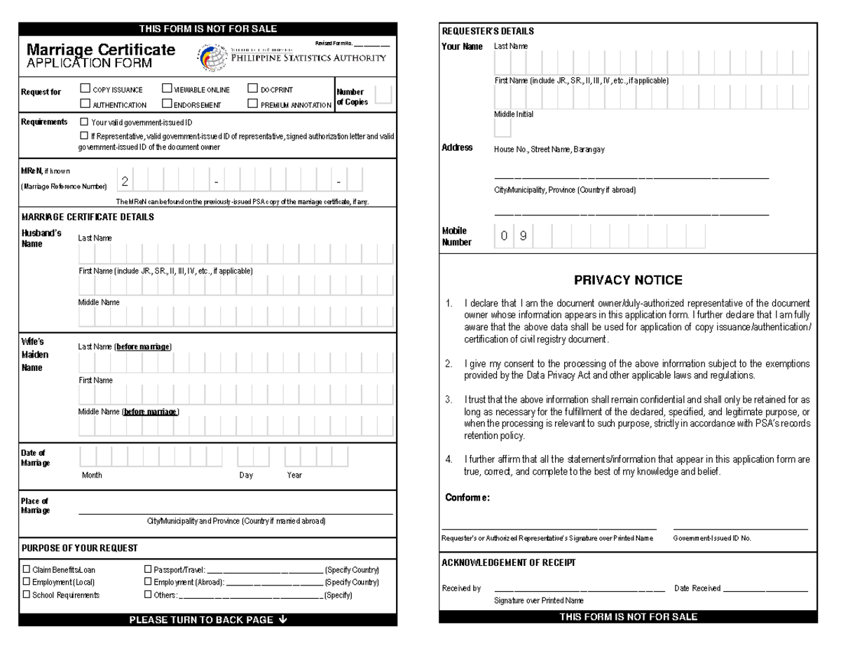 Marriage Certificate Application Form - PSA Form - Studocu