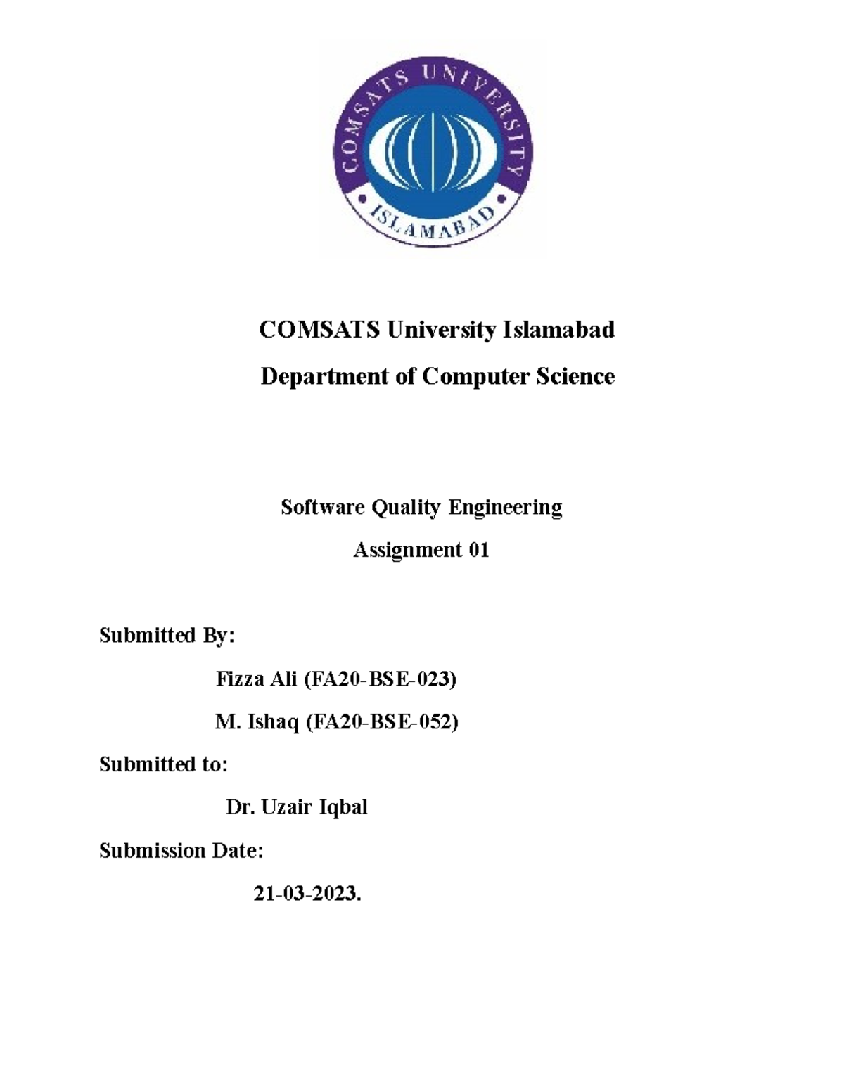 Software Quality Engineering Assignment 01 - Analysis of Quality Models ...