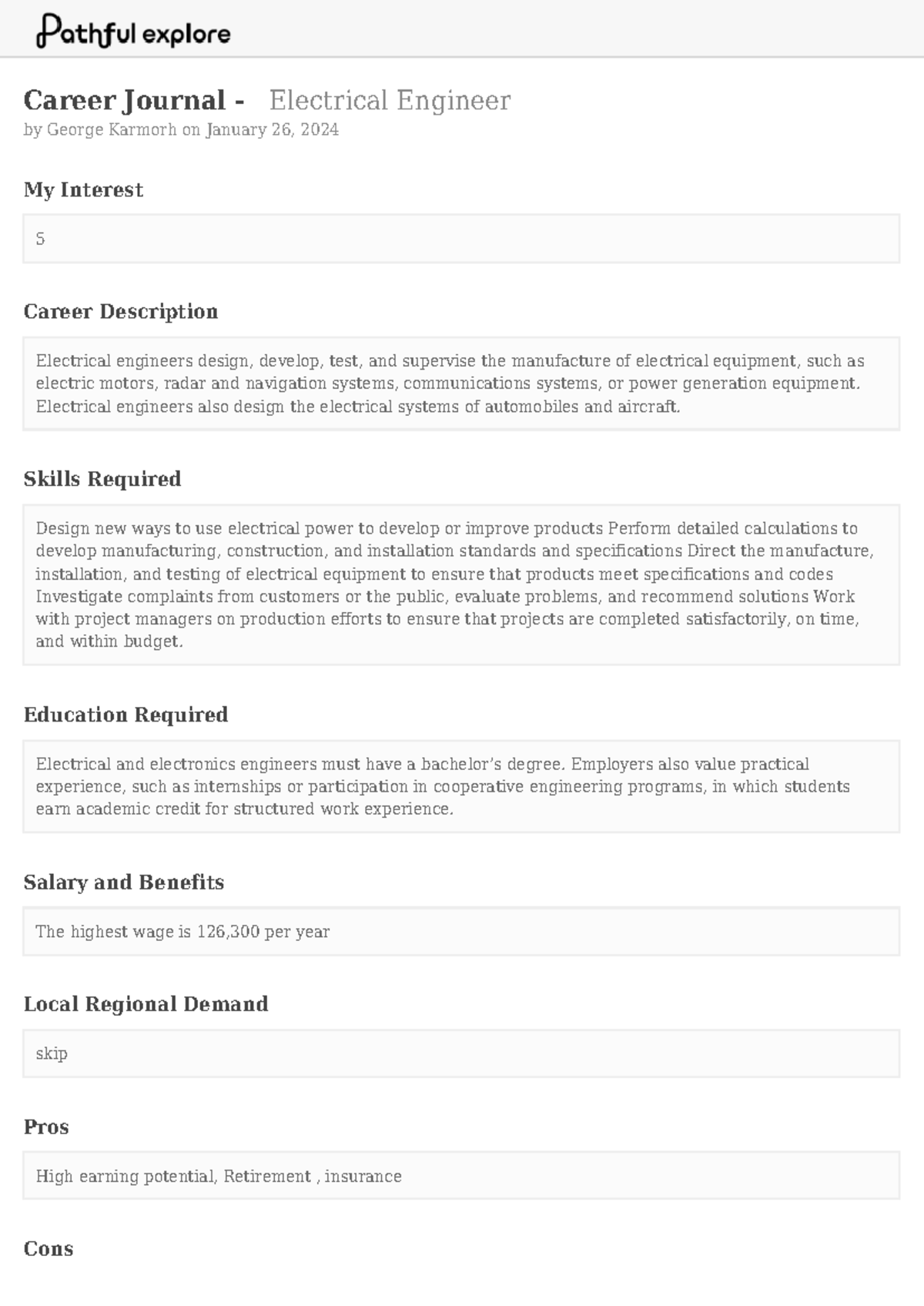 Career journal: Electrical engineer insights and skills analysis - Studocu