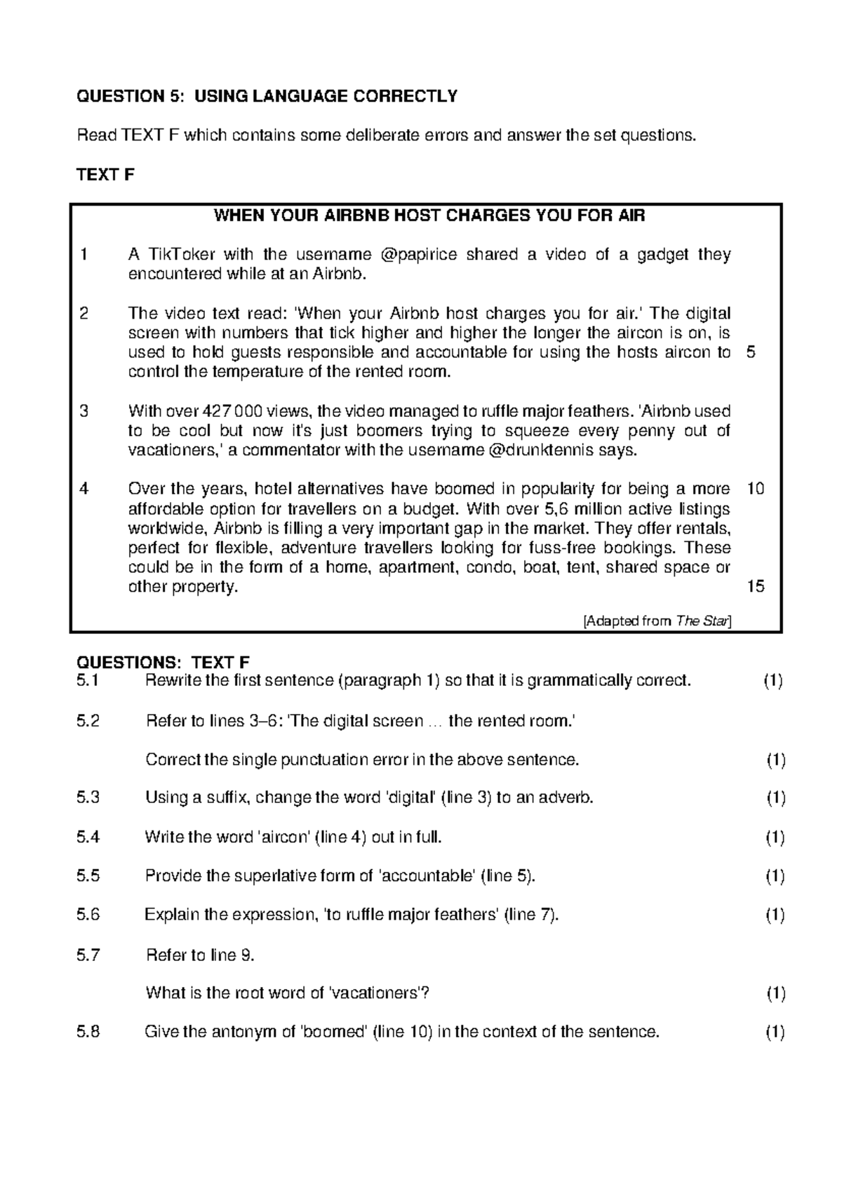 March Revision AAA - english Q5 practice - QUESTION 5: USING LANGUAGE CORRECTLY Read TEXT F ...