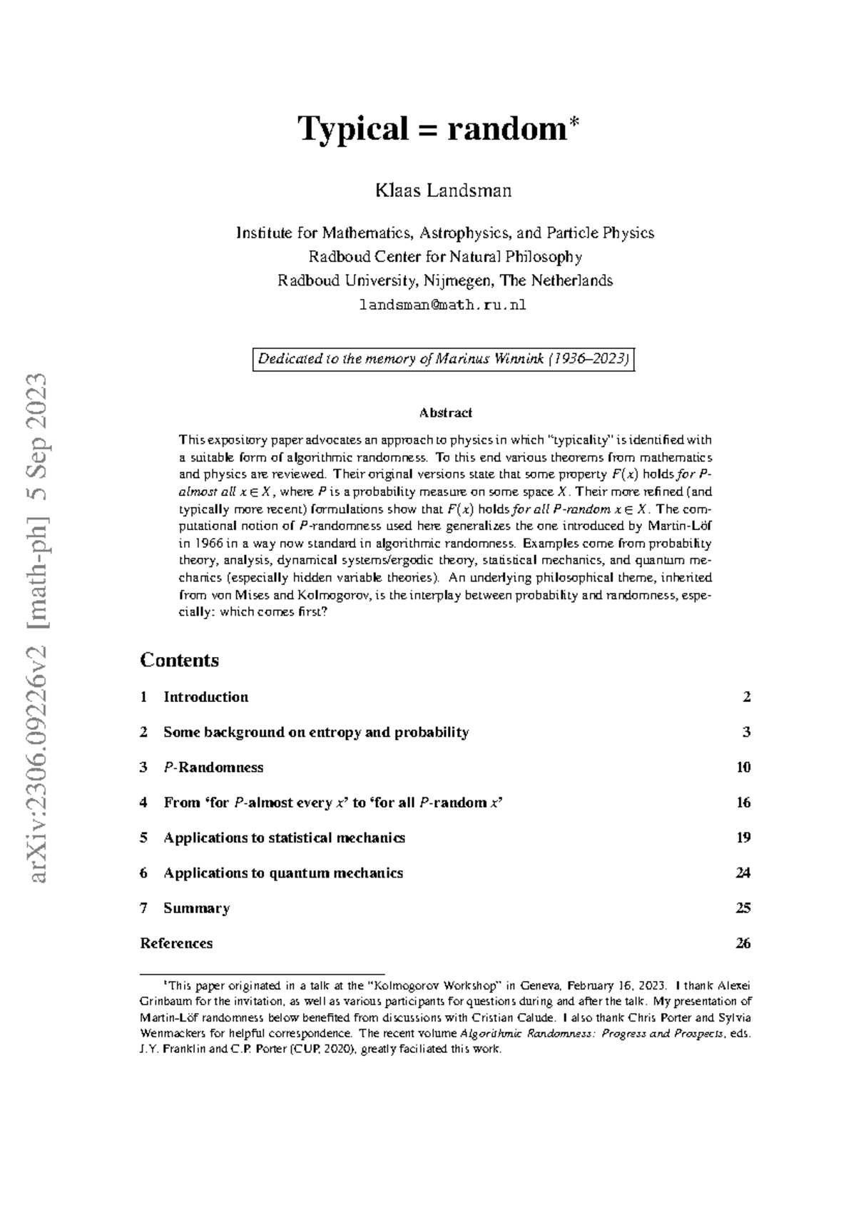 Algorithmic Randomness in Physics: Insights from Mathematics (2306 ...