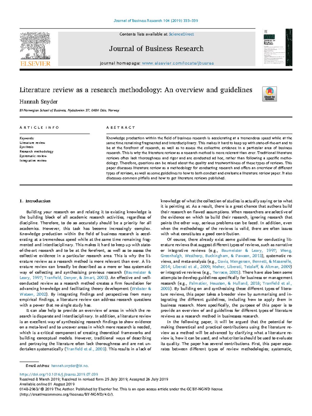 Literature Review as a Methodology article - Contents lists available ...