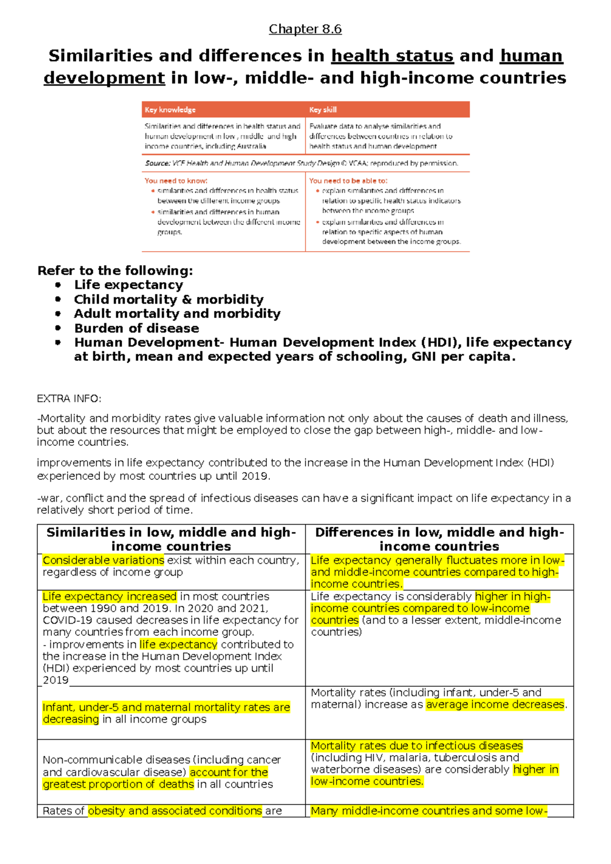 Chapter 8.6: Health Status & Human Development Comparisons - Studocu
